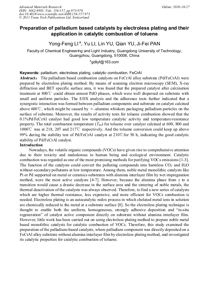 Preparation of Palladium Based Catalysts by Electroless Plating and ...