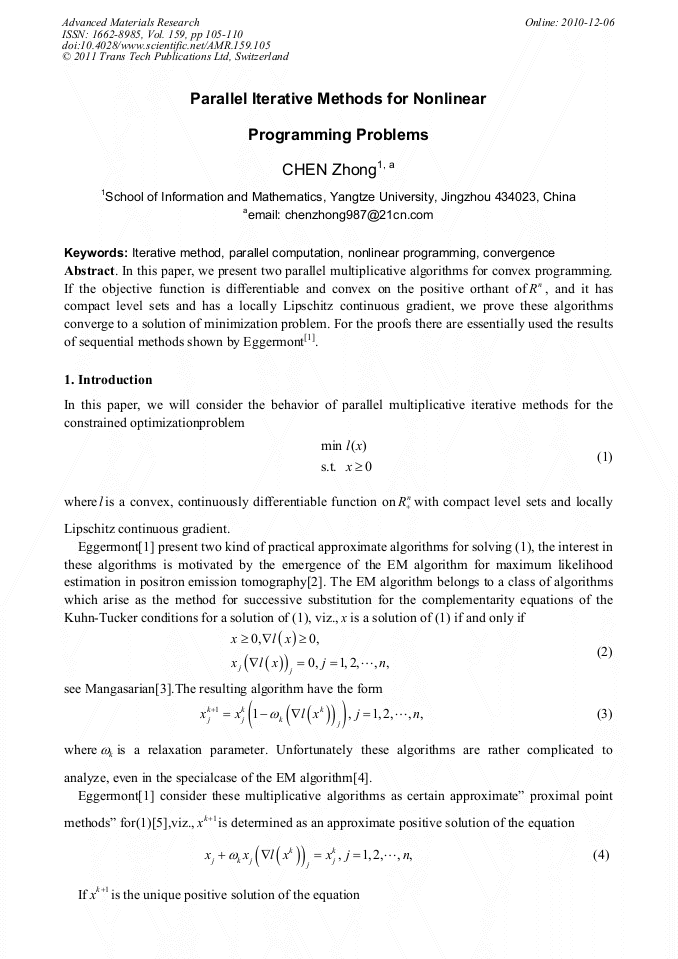 Parallel Iterative Methods for Nonlinear Programming Problems | Scientific.Net