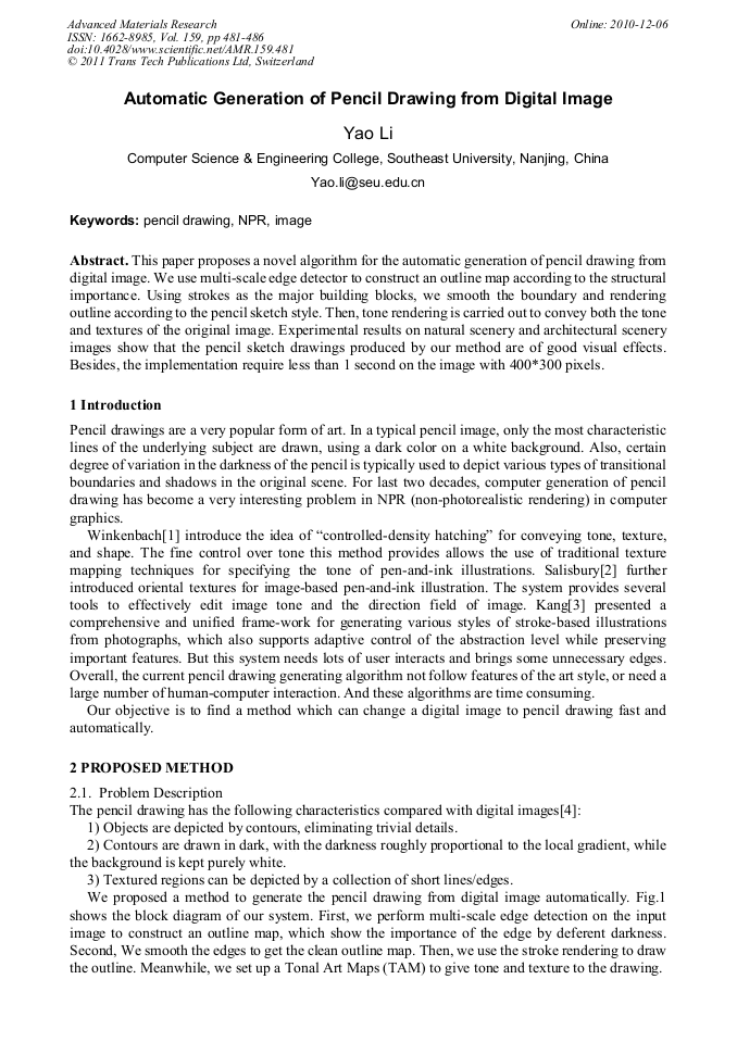 Automatic Generation of Pencil Drawing from Digital Image | Scientific.Net