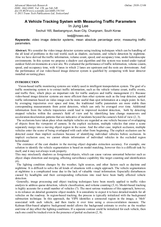 A Vehicle Tracking System with Measuring Traffic Parameters ...