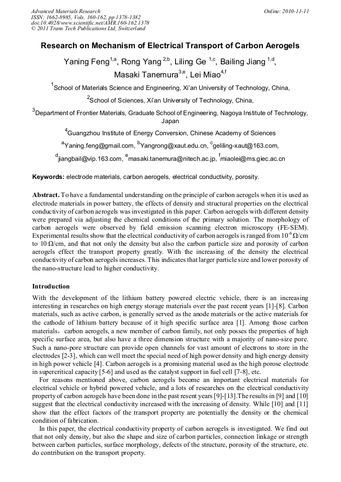 Research on Mechanism of Electrical Transport of Carbon Aerogels ...