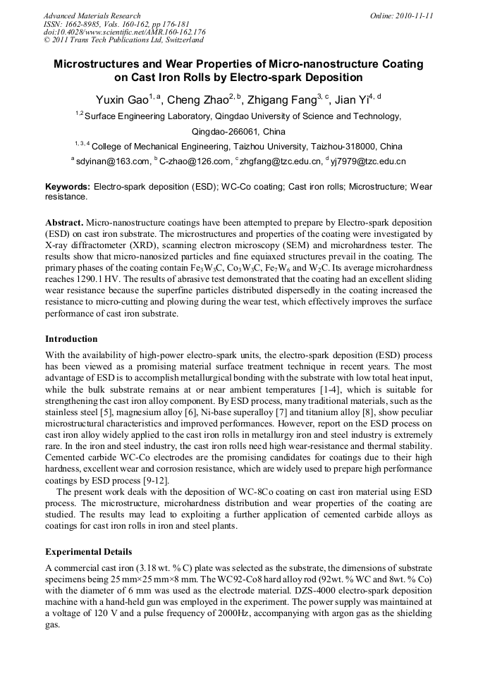 Microstructures and Wear Properties of Micro-Nanostructure Coating on ...
