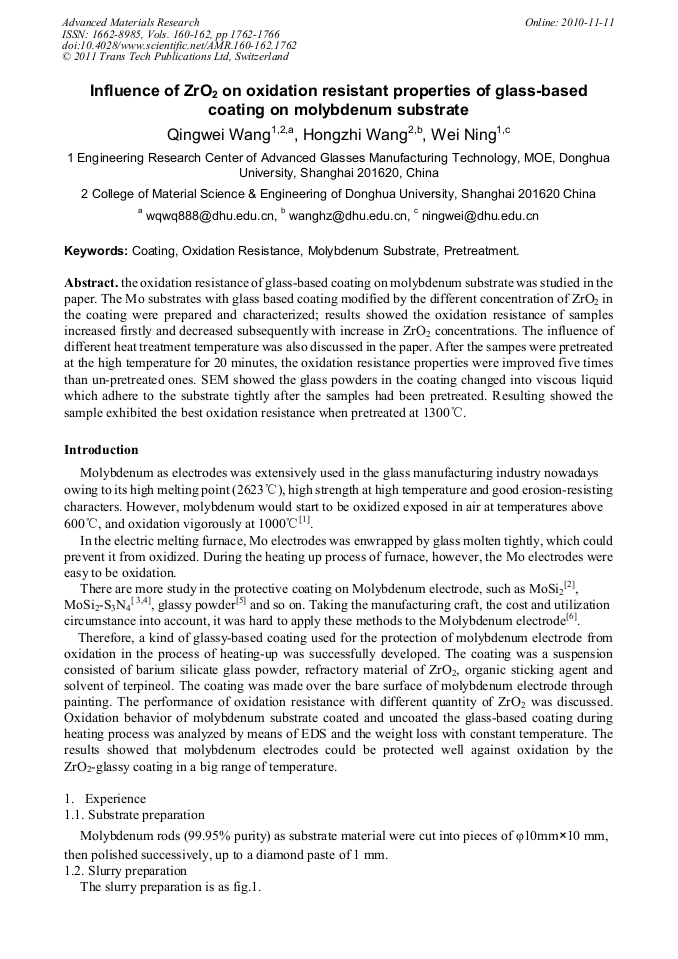 Influence of ZrO2 on Oxidation Resistant Properties of Glass-Based ...