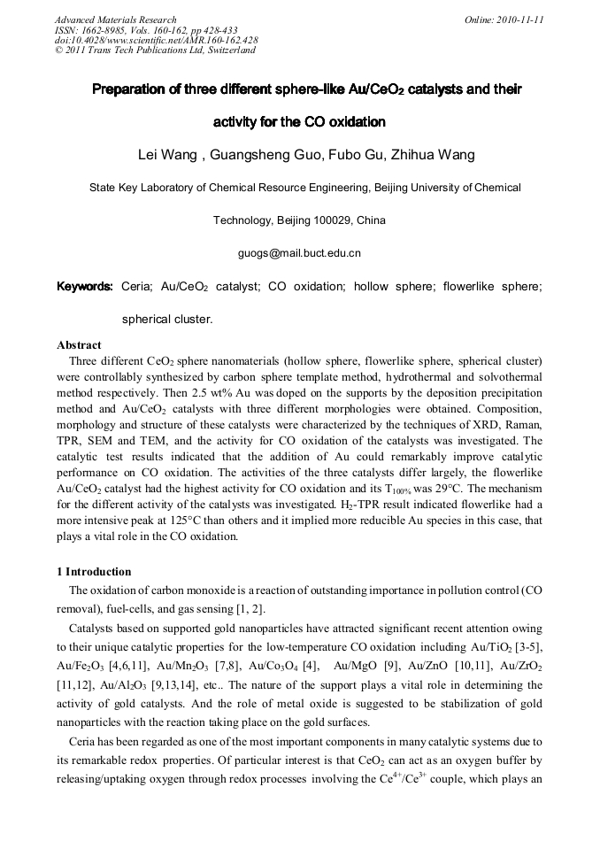 Preparation of Three Different Sphere-Like Au/CeO2 Catalysts and their ...