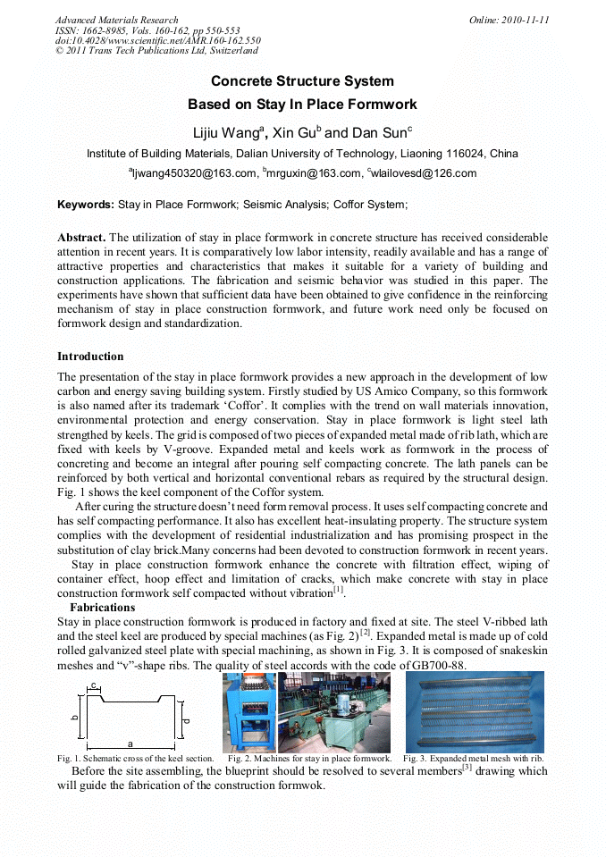 Concrete Structure System Based on Stay in Place Formwork | Scientific.Net