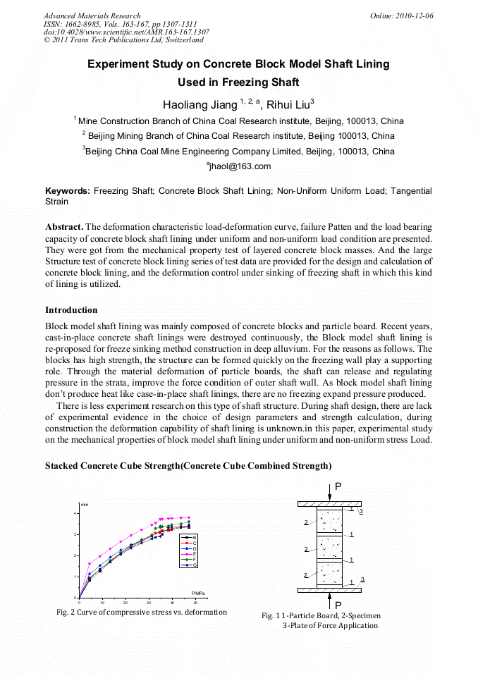 Experiment Study on Concrete Block Model Shaft Lining Used in Freezing ...
