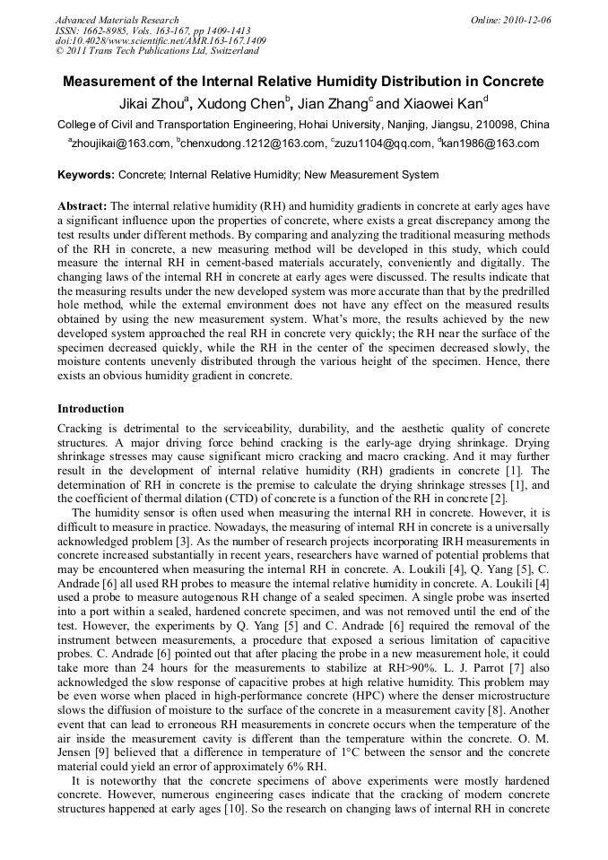 Measurement of the Internal Relative Humidity Distribution in Concrete ...