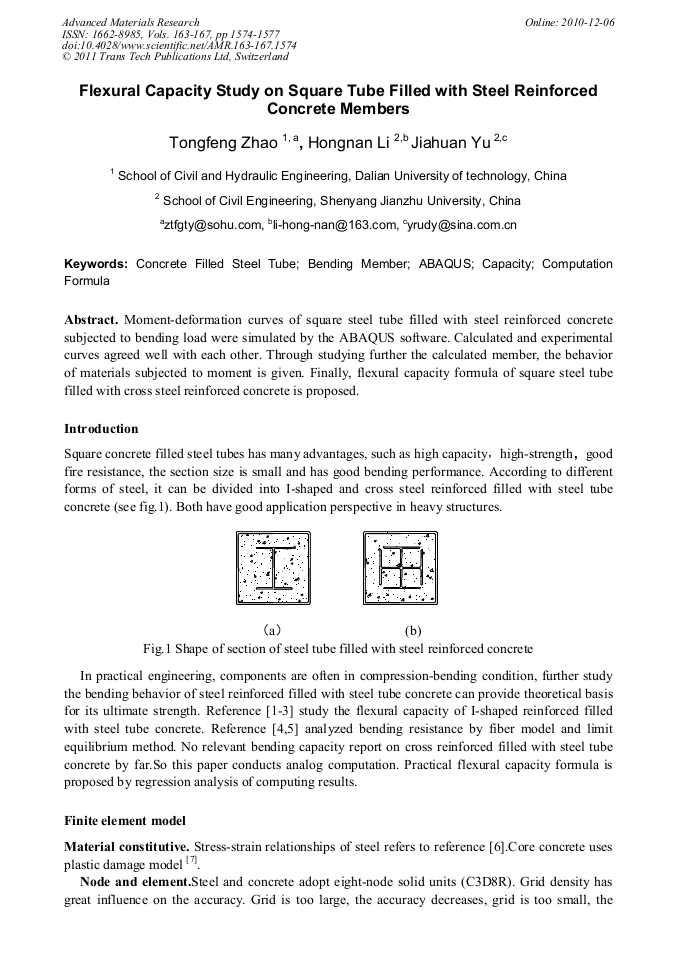 Flexural Capacity Study on Square Tube Filled with Steel Reinforced ...