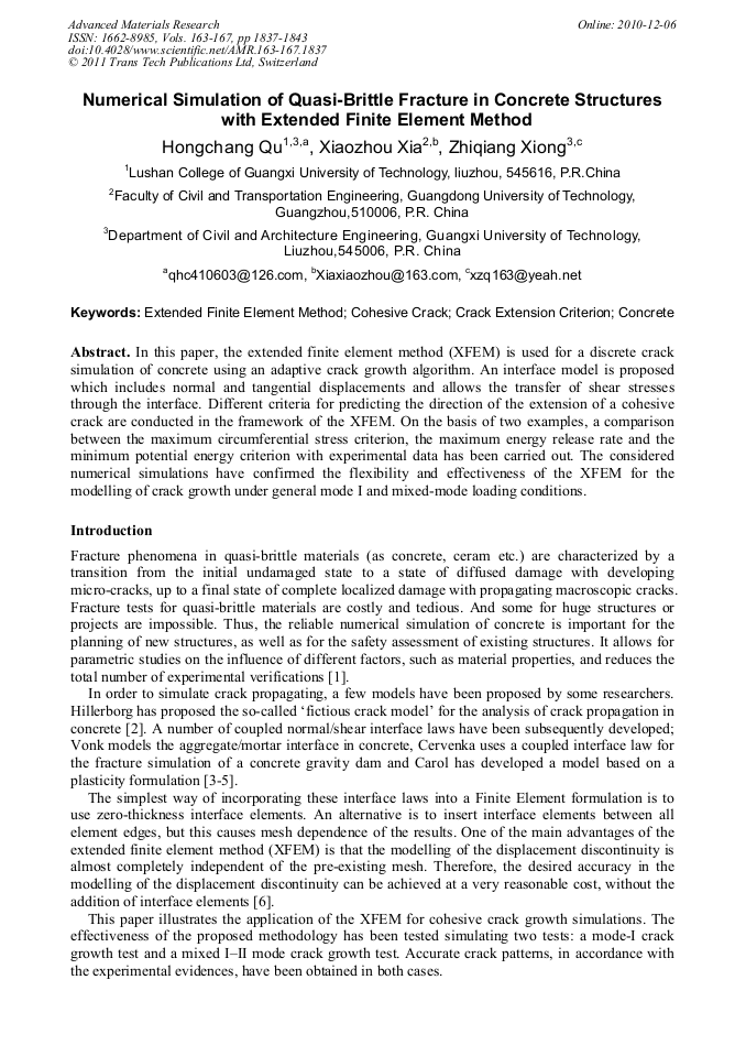 Numerical Simulation of Quasi-Brittle Fracture in Concrete Structures with Extended Finite ...