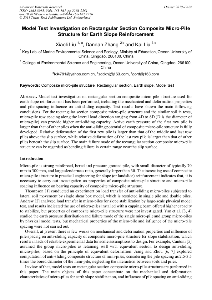 Model Test Investigation on Rectangular Section Composite Micro-Pile ...