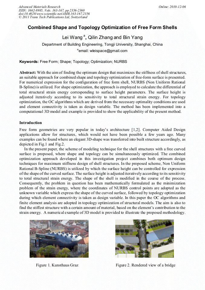 Combined Shape and Topology Optimization of Free Form Shells | Scientific.Net
