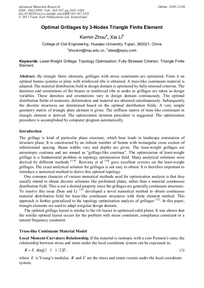 Optimal Grillages by 3-Nodes Triangle Finite Element | Scientific.Net