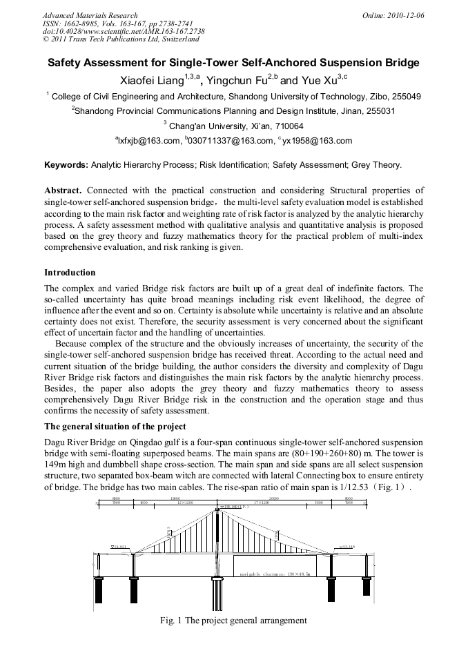 Safety Assessment for Single-Tower Self-Anchored Suspension Bridge ...