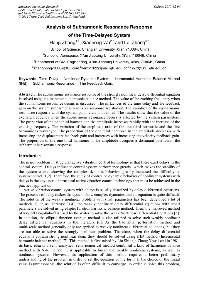 Analysis of Subharmonic Resonance Response of the Time-Delayed System ...