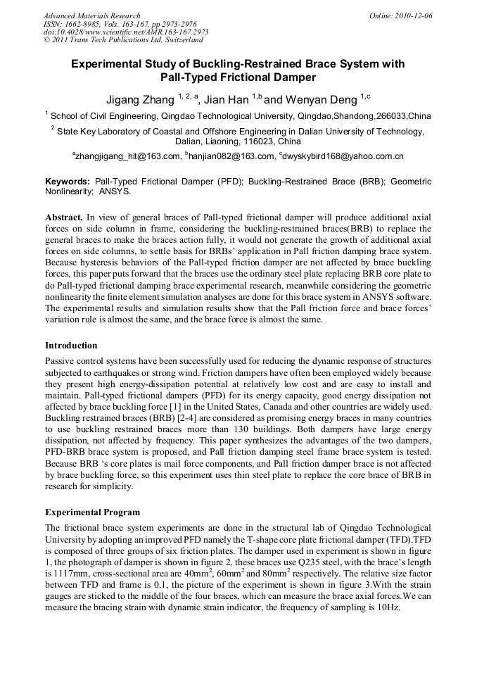 Experimental Study of Buckling-Restrained Brace System with Pall-Typed ...