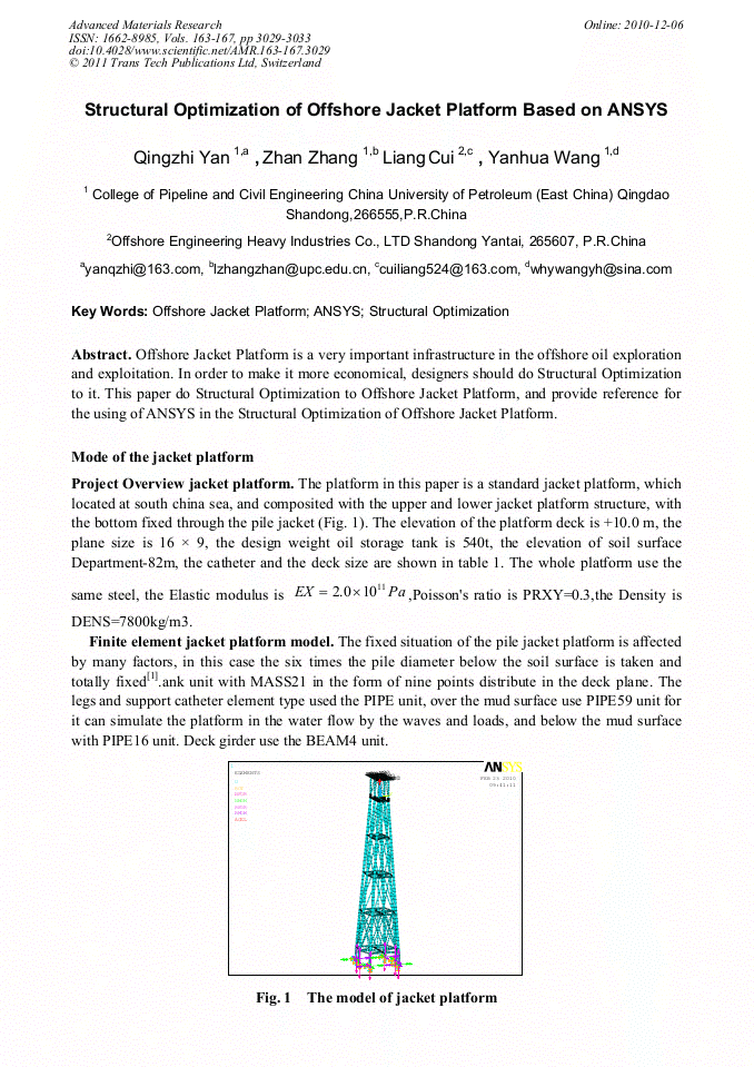 Structural Optimization of Offshore Jacket Platform Based on ANSYS | Scientific.Net