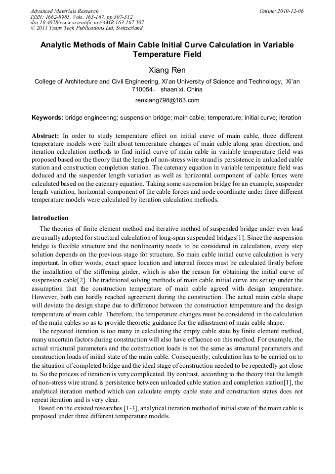 Analytic Methods of Main Cable Initial Curve Calculation in Variable ...
