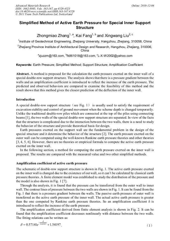 Simplified Method of Active Earth Pressure for Special Inner Support ...