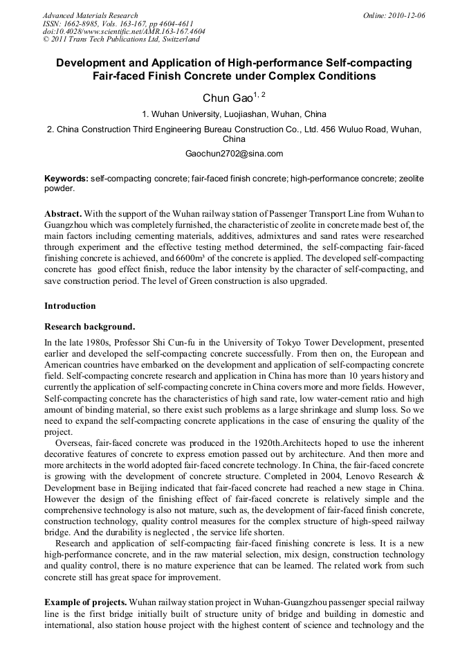Development and Application of High-Performance Self-Compacting Fair ...