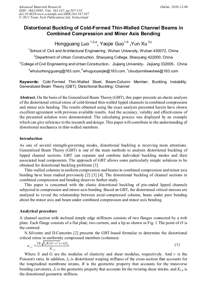 Distortional Buckling of Cold-Formed Thin-Walled Channel Beams in ...