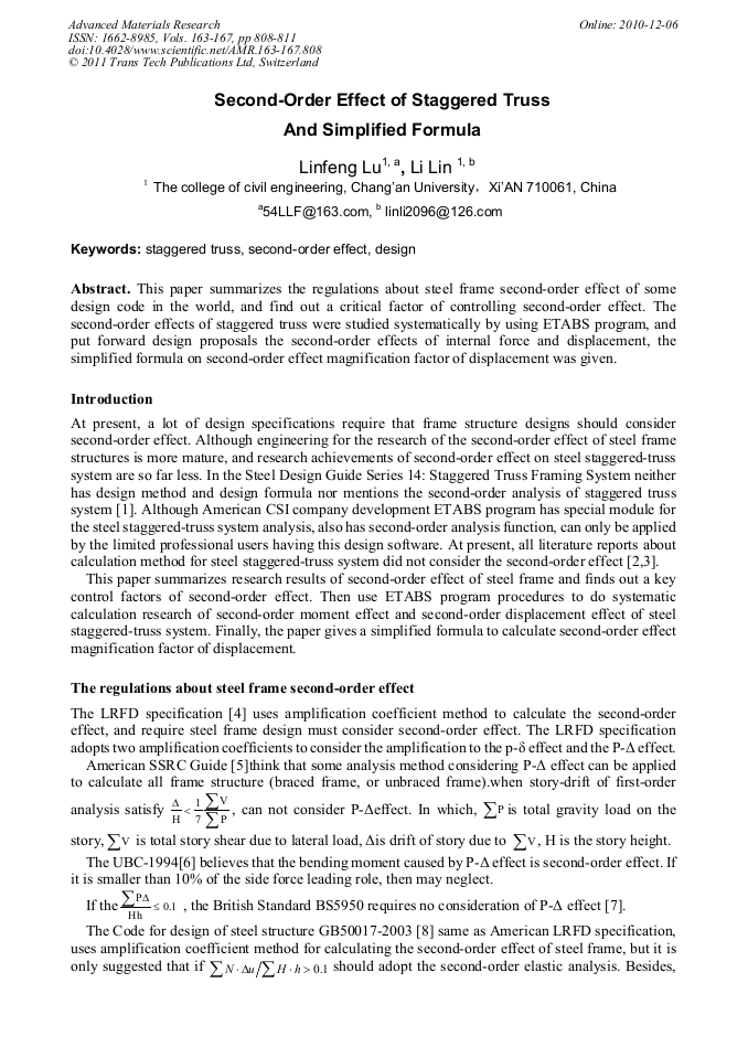 Second-Order Effect of Staggered Truss and Simplified Formula ...