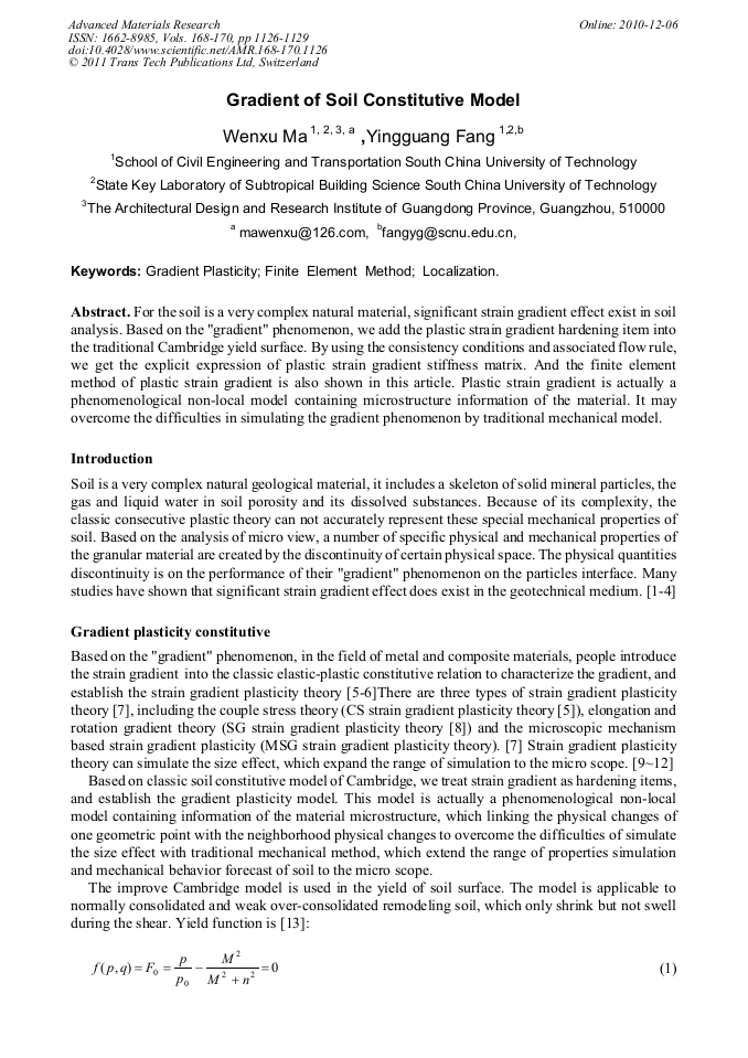Gradient of Soil Constitutive Model | Scientific.Net