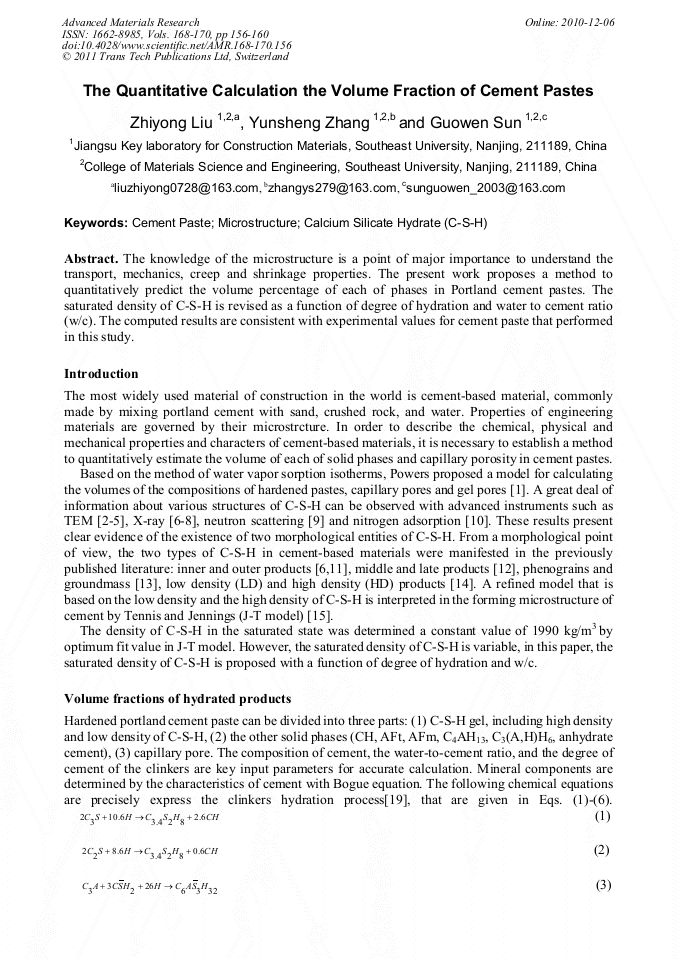 The Quantitative Calculation the Volume Fraction of Cement Pastes ...