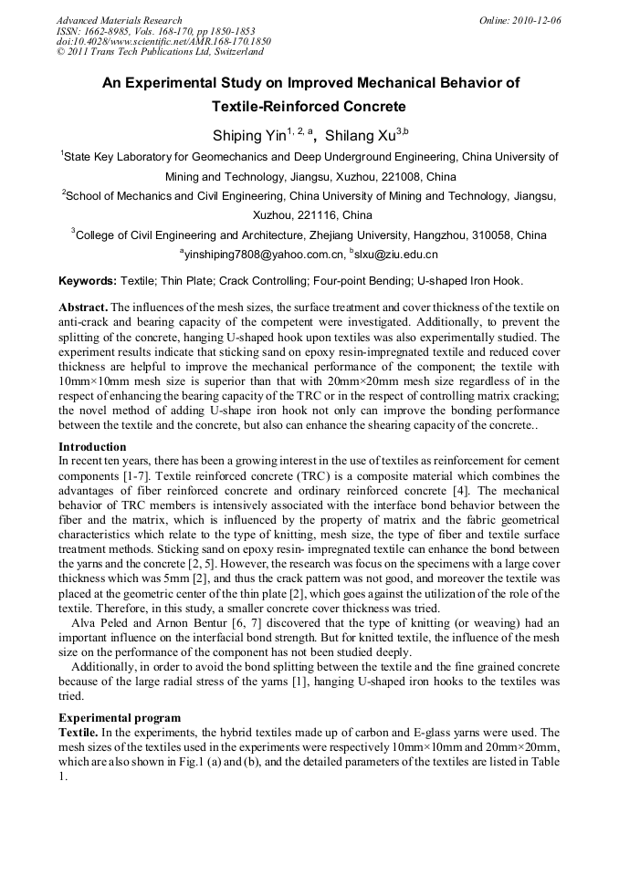 An Experimental Study on Improved Mechanical Behavior of Textile ...