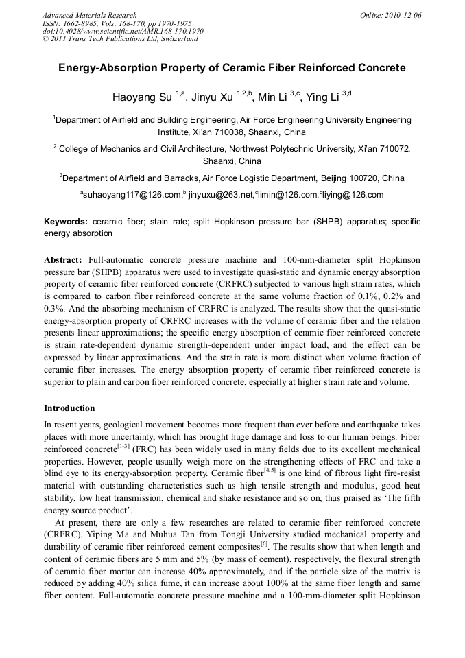 Energy-Absorption Property of Ceramic Fiber Reinforced Concrete ...