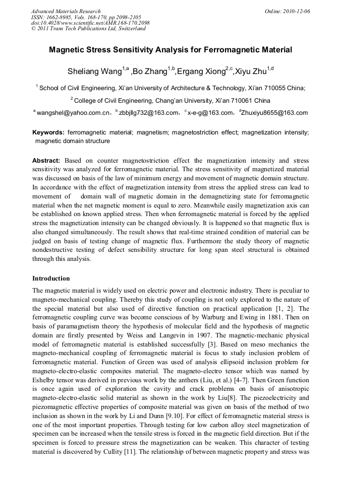 Magnetic Stress Sensitivity Analysis for Ferromagnetic Material ...