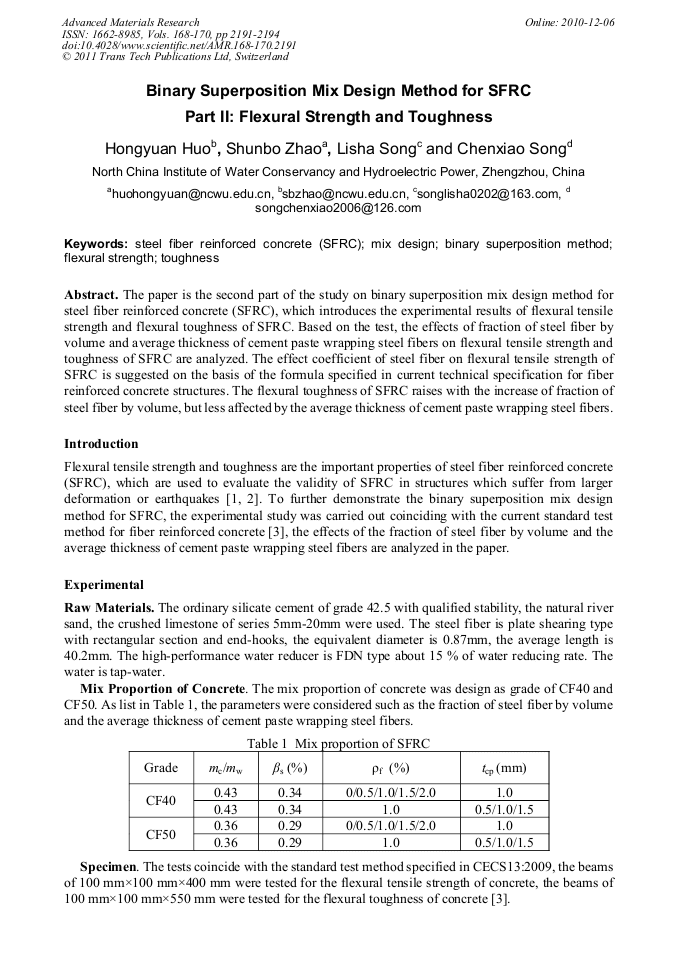 Binary Superposition Mix Design Method for SFRC Part II: Flexural ...