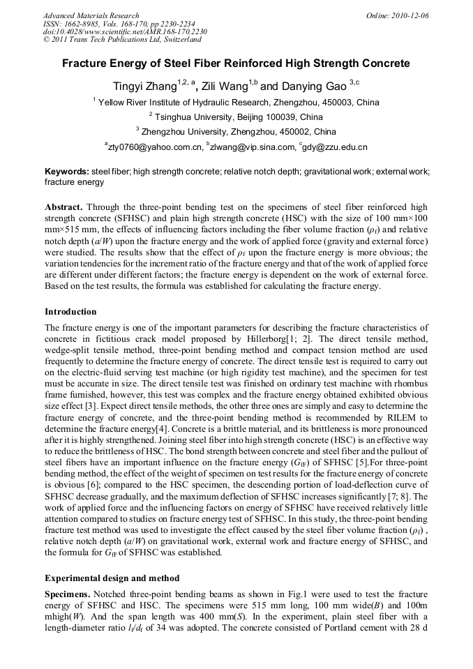 Fracture Energy of Steel Fiber Reinforced High Strength Concrete ...