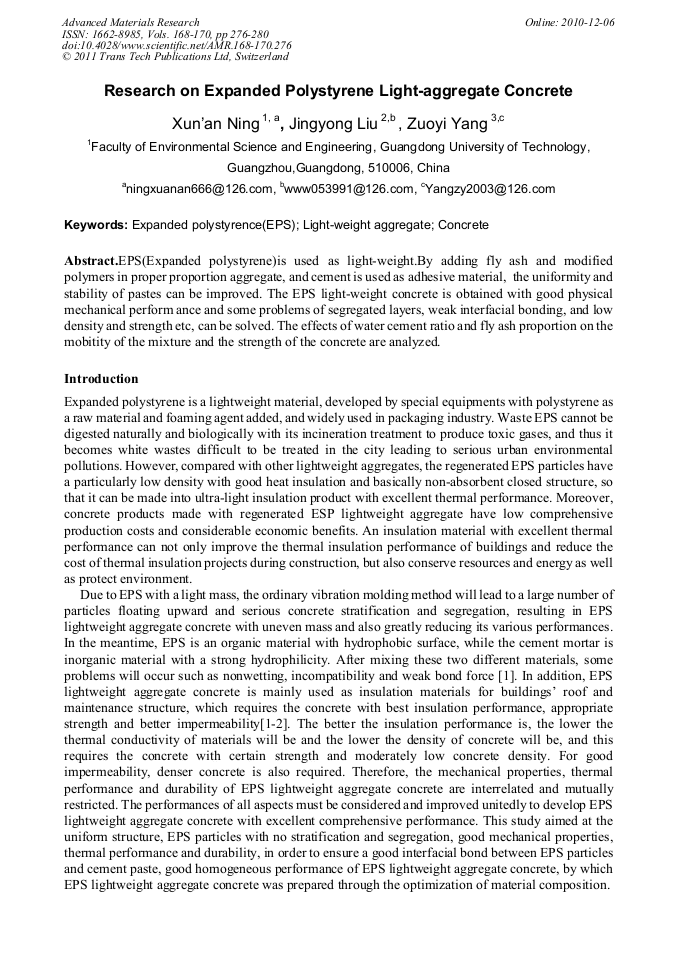 Research on Expanded Polystyrene Light-aggregate Concrete | Scientific.Net