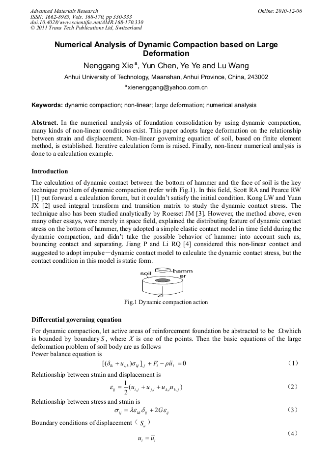 Numerical Analysis of Dynamic Compaction based on Large Deformation ...