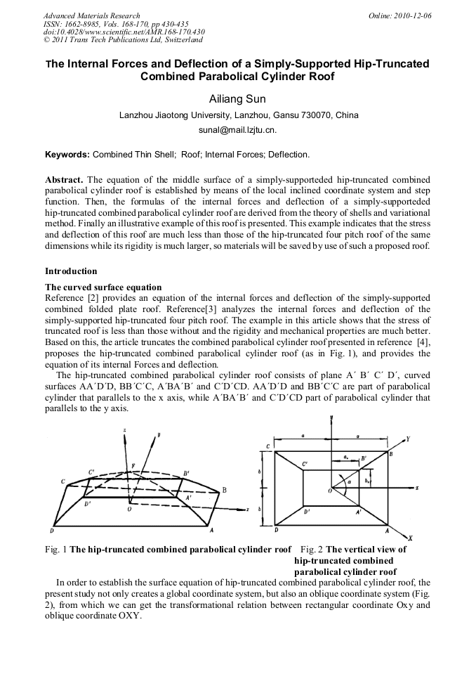 The Internal Forces and Deflection of a Simply-Supported Hip-Truncated ...