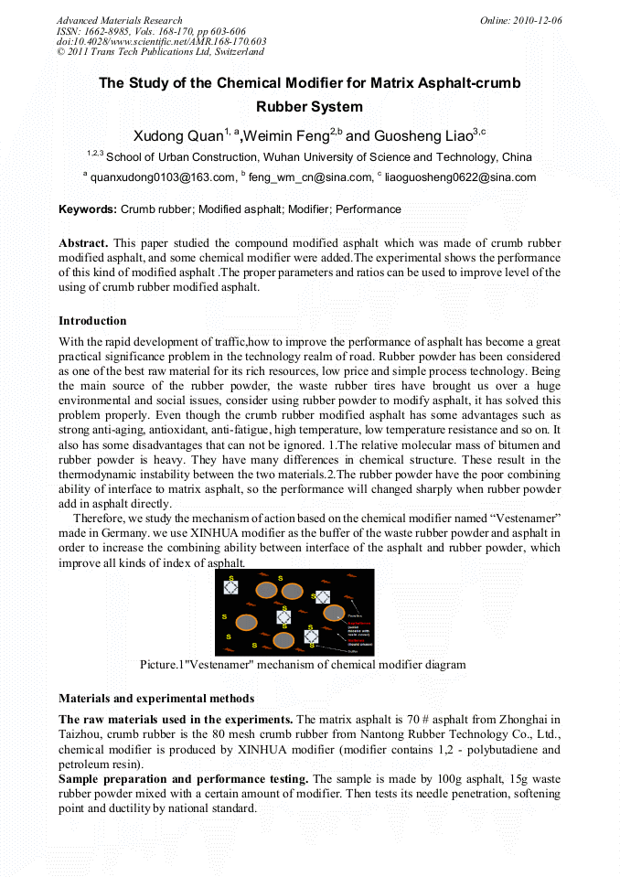 The Study of the Chemical Modifier for Matrix Asphalt-Crumb Rubber ...