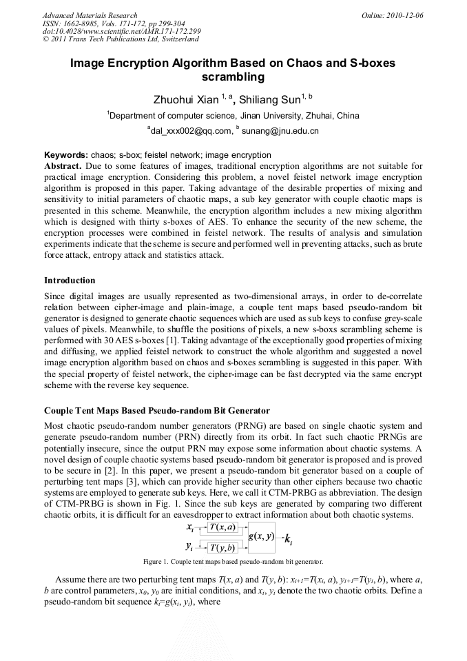 Image Encryption Algorithm Based on Chaos and S-Boxes Scrambling | Scientific.Net