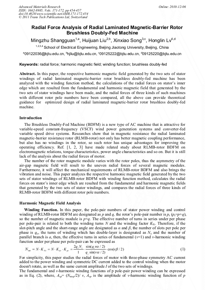 Radial Force Analysis of Radial Laminated Magnetic-Barrier Rotor ...