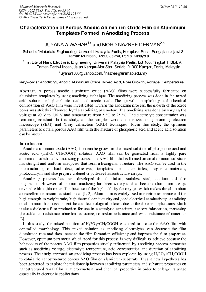 Characterization of Porous Anodic Aluminium Oxide Film on Aluminium ...