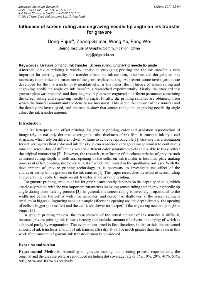 Influence of Screen Ruling and Engraving Needle Tip Angle on Ink ...