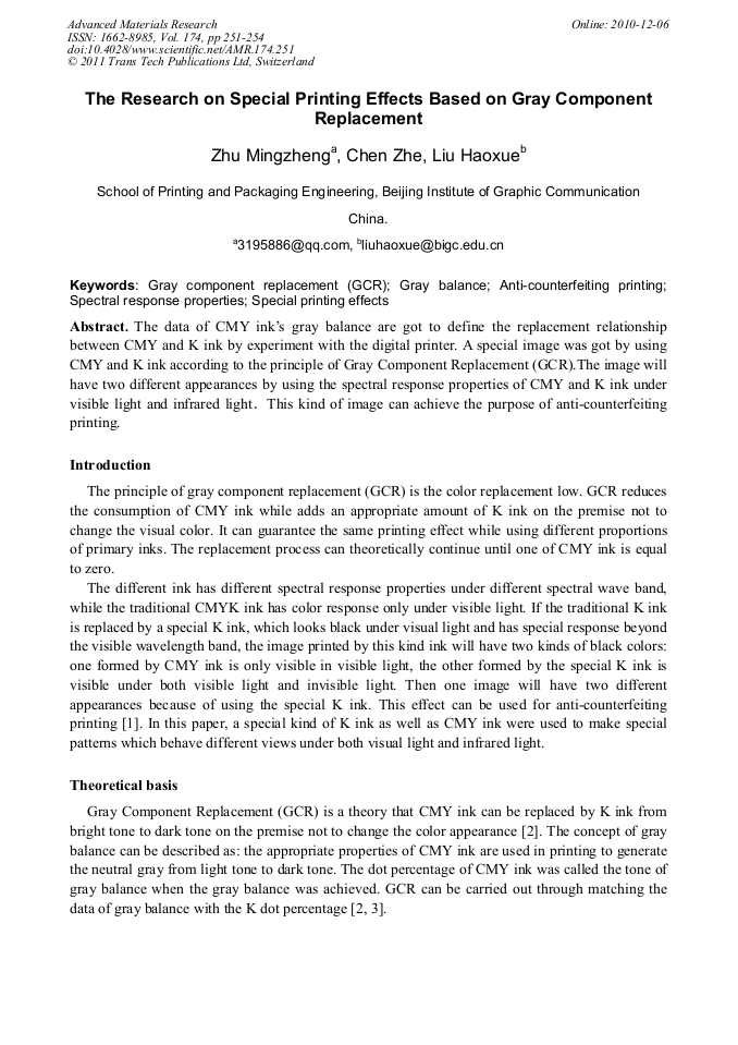 The Research on Special Printing Effects Based on Gray Component ...