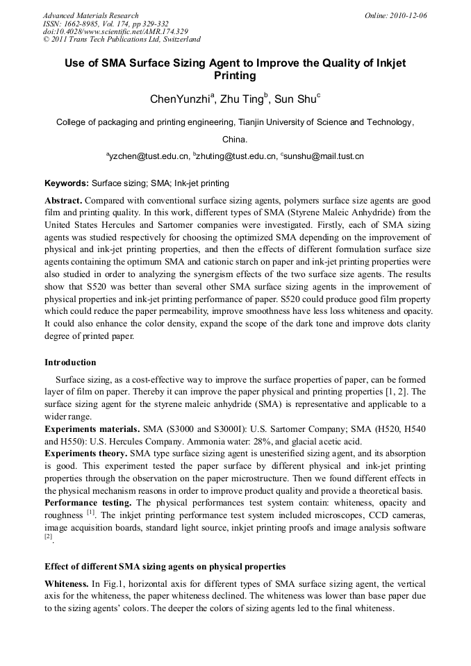 Use of SMA Surface Sizing Agent to Improve the Quality of Inkjet ...