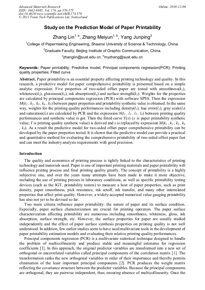 Study on the Prediction Model of Paper Printability | Scientific.Net