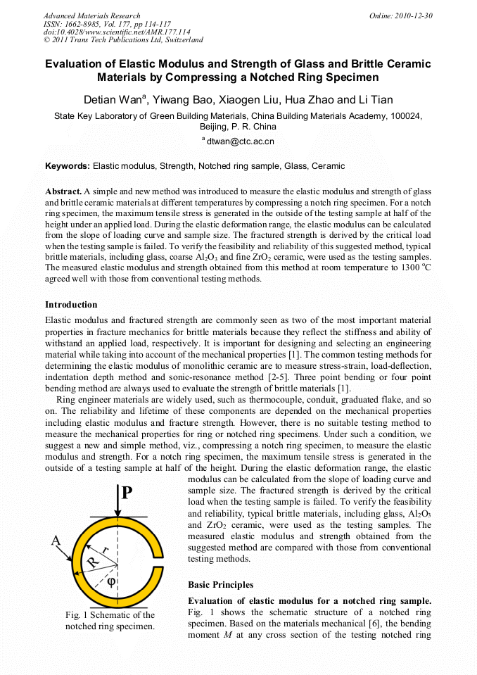 Evaluation of Elastic Modulus and Strength of Glass and Brittle Ceramic ...