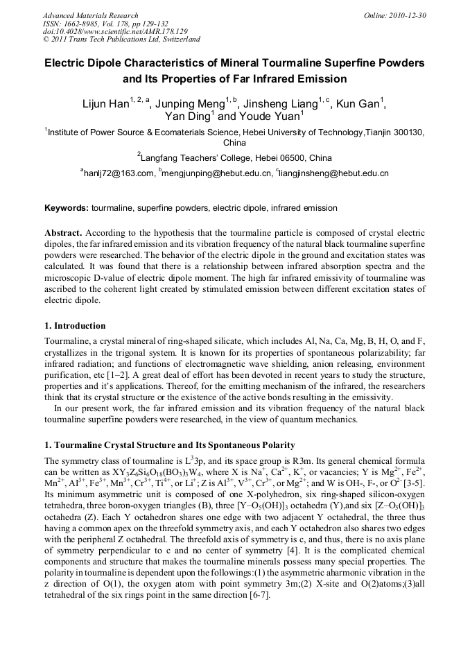 Electric Dipole Characteristics of Mineral Tourmaline Superfine Powders ...