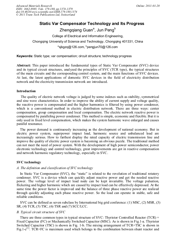 Static Var Compensator Technology and its Progress | Scientific.Net