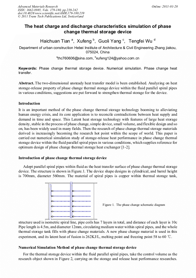 The Heat Charge and Discharge Characteristics Simulation of Phase ...