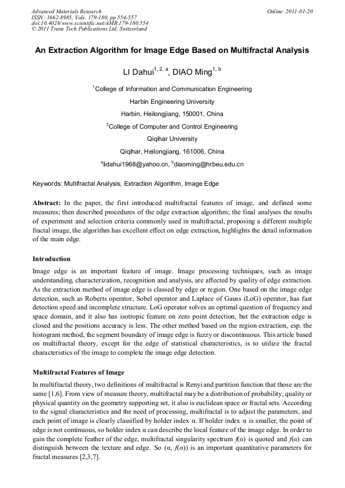 An Extraction Algorithm for Image Edge Based on Multifractal Analysis | Scientific.Net