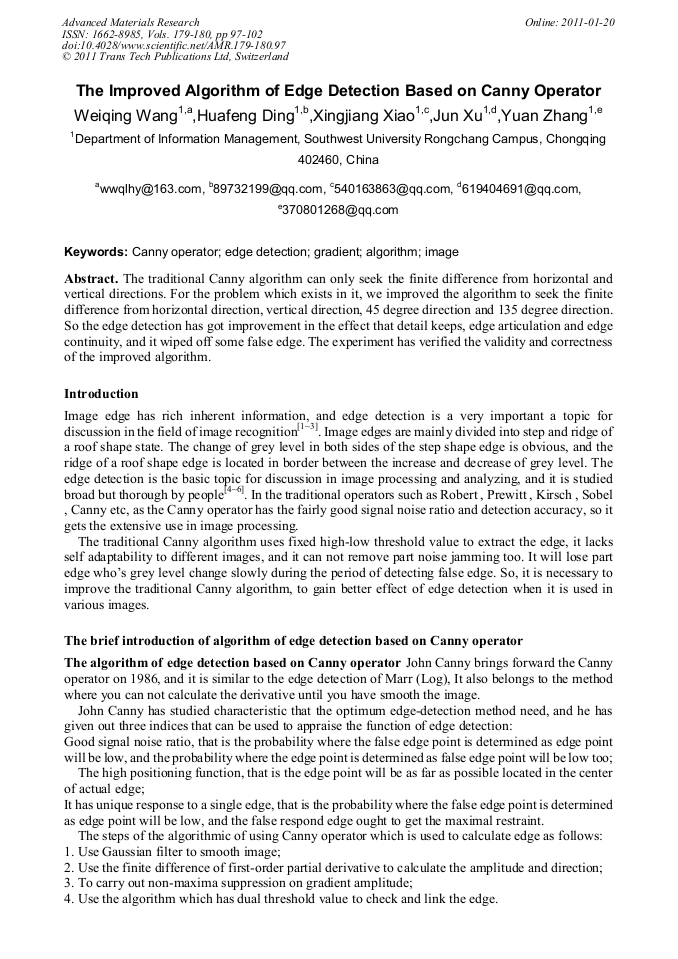 The Improved Algorithm of Edge Detection Based on Canny Operator | Scientific.Net