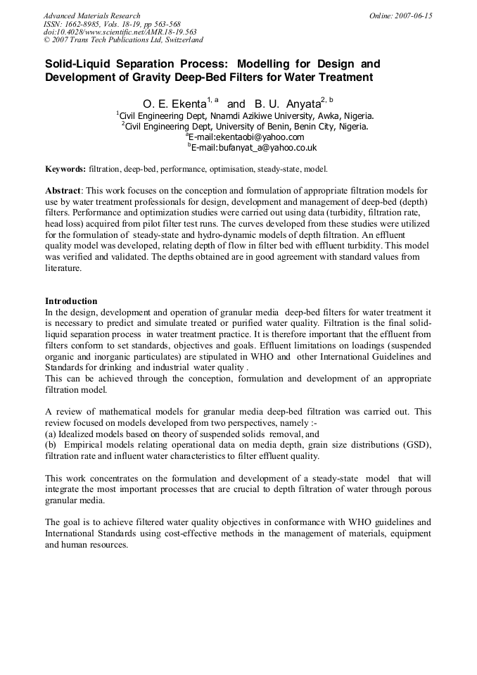 Solid-Liquid Separation Process: Modelling for Design and Development ...